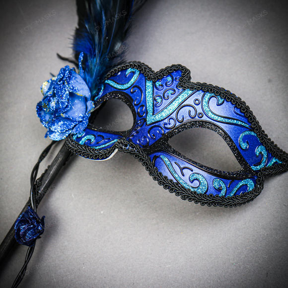 ILOVEMASKS | Accessories | Gold Venetian Phantom Half Face W Stick Blue ...